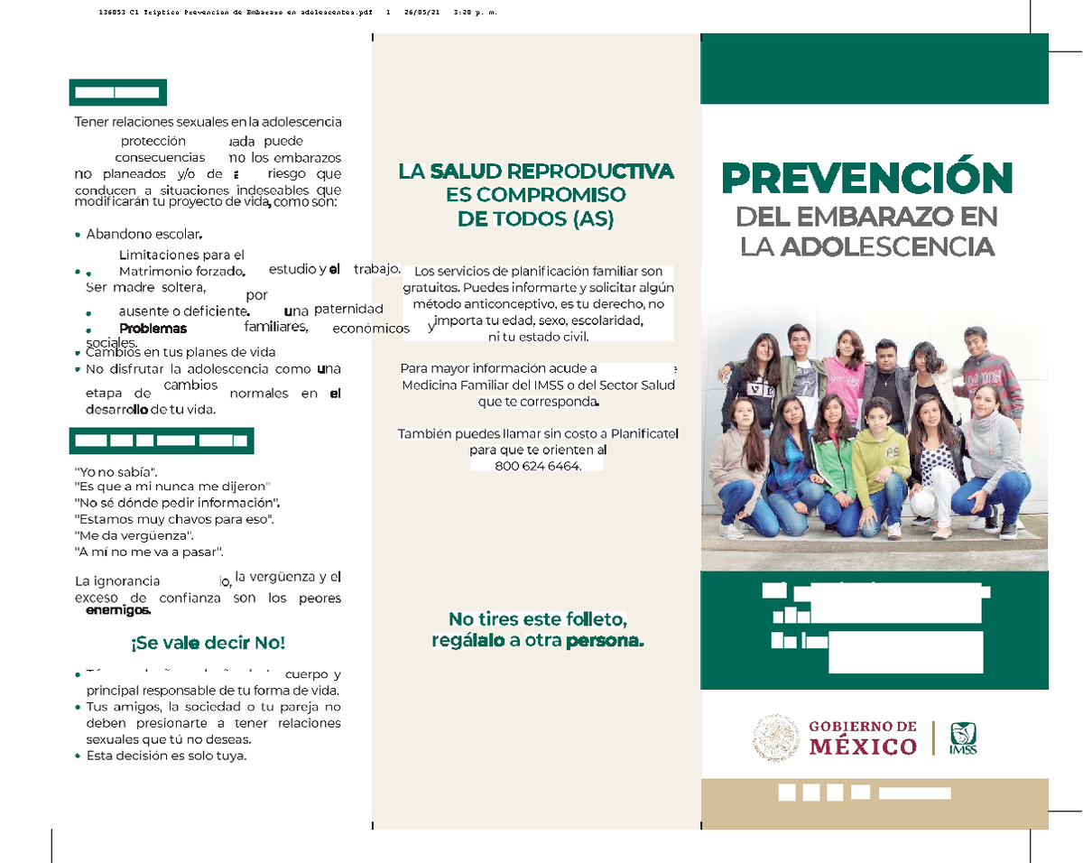 Triptico Prevencion de Embarazo en adolescentes 43 - Nivelación - m ...