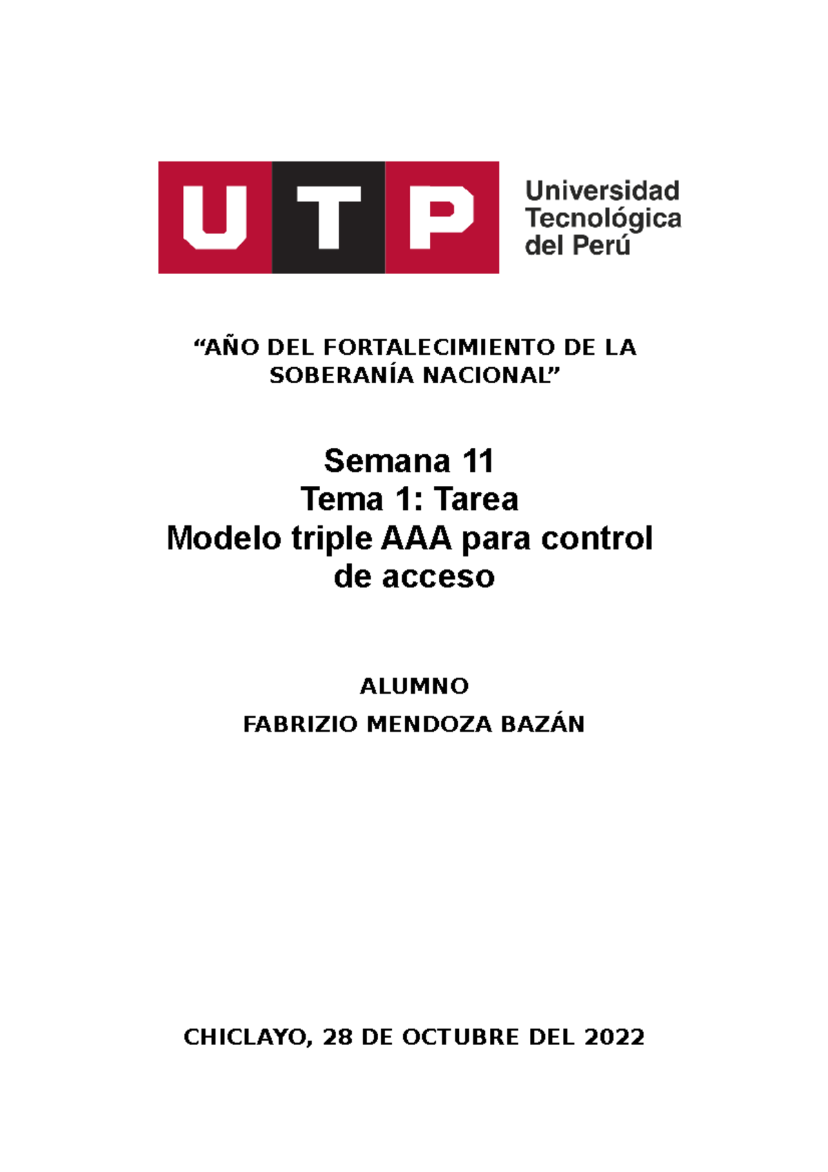 Tarea - Modelo triple AAA para control de acceso - “AÑO DEL ...