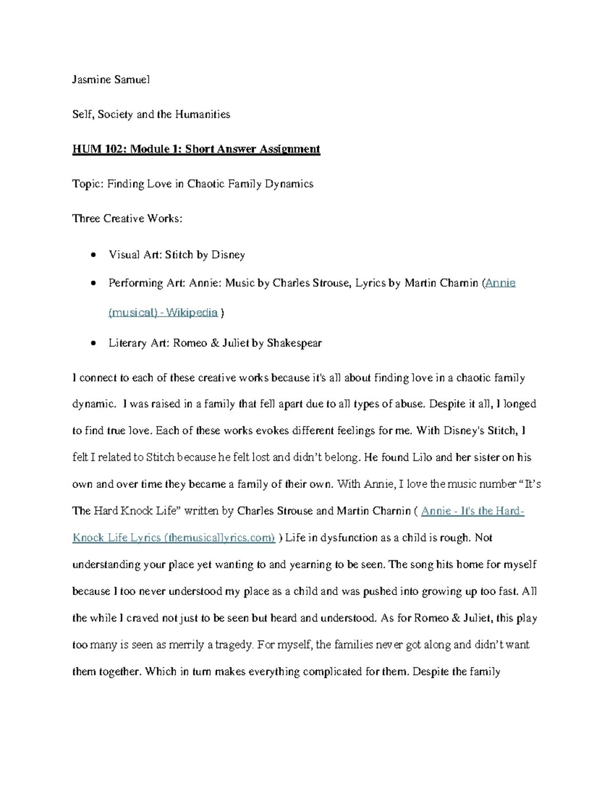 HUM 102 Module 1 Short Answer Assignment Guidelines and Rubric - Studocu