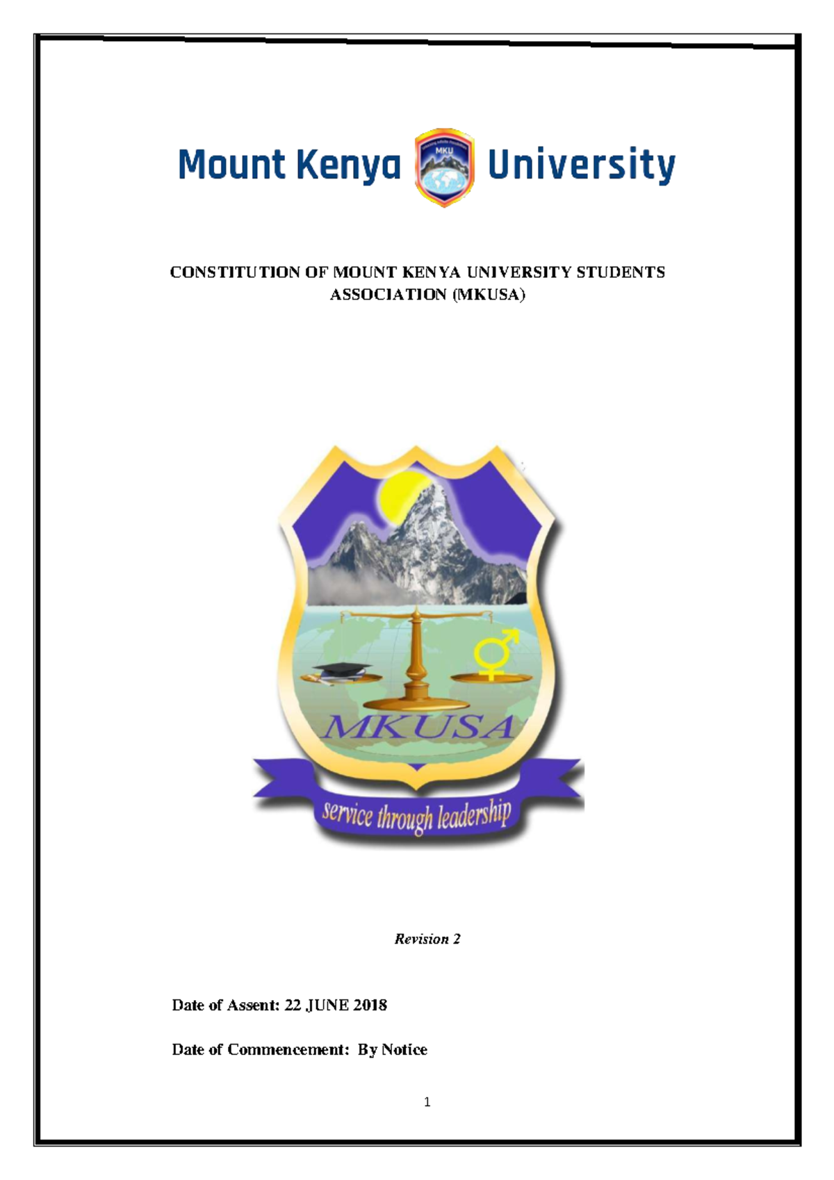 Amended Constitution of Mount Kenya University Students Association ...