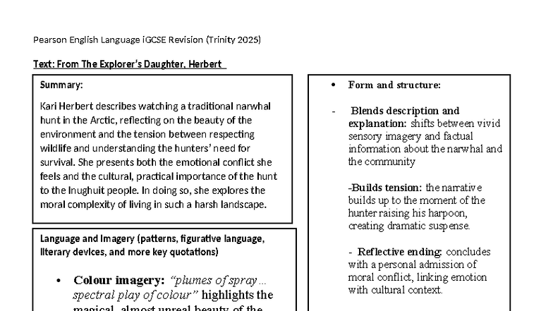 Explorers Daughter iGCSE Revision Notes (Trinity 2025) - Studocu