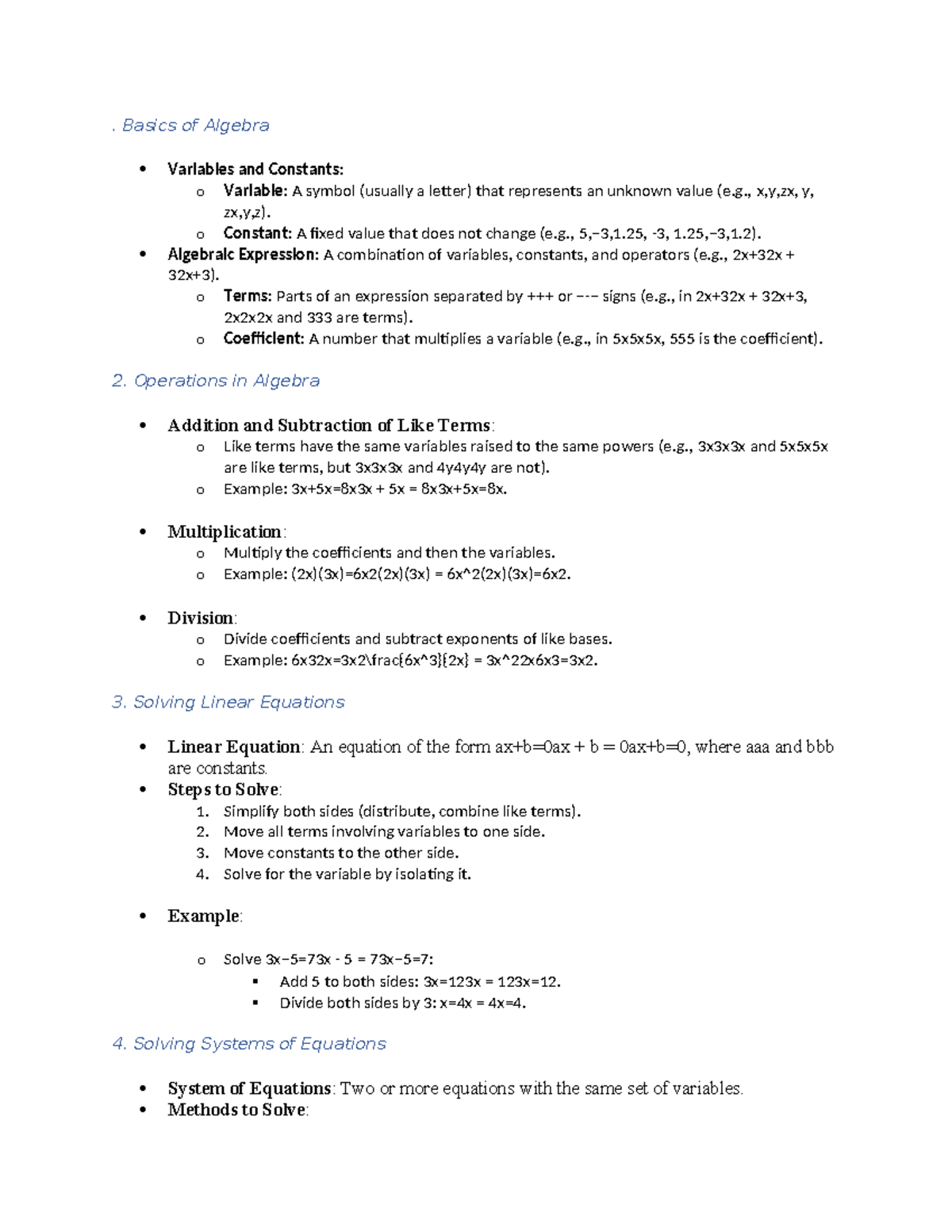 Algebra Basics: Key Concepts and Operations for MATH 101 Notes ...