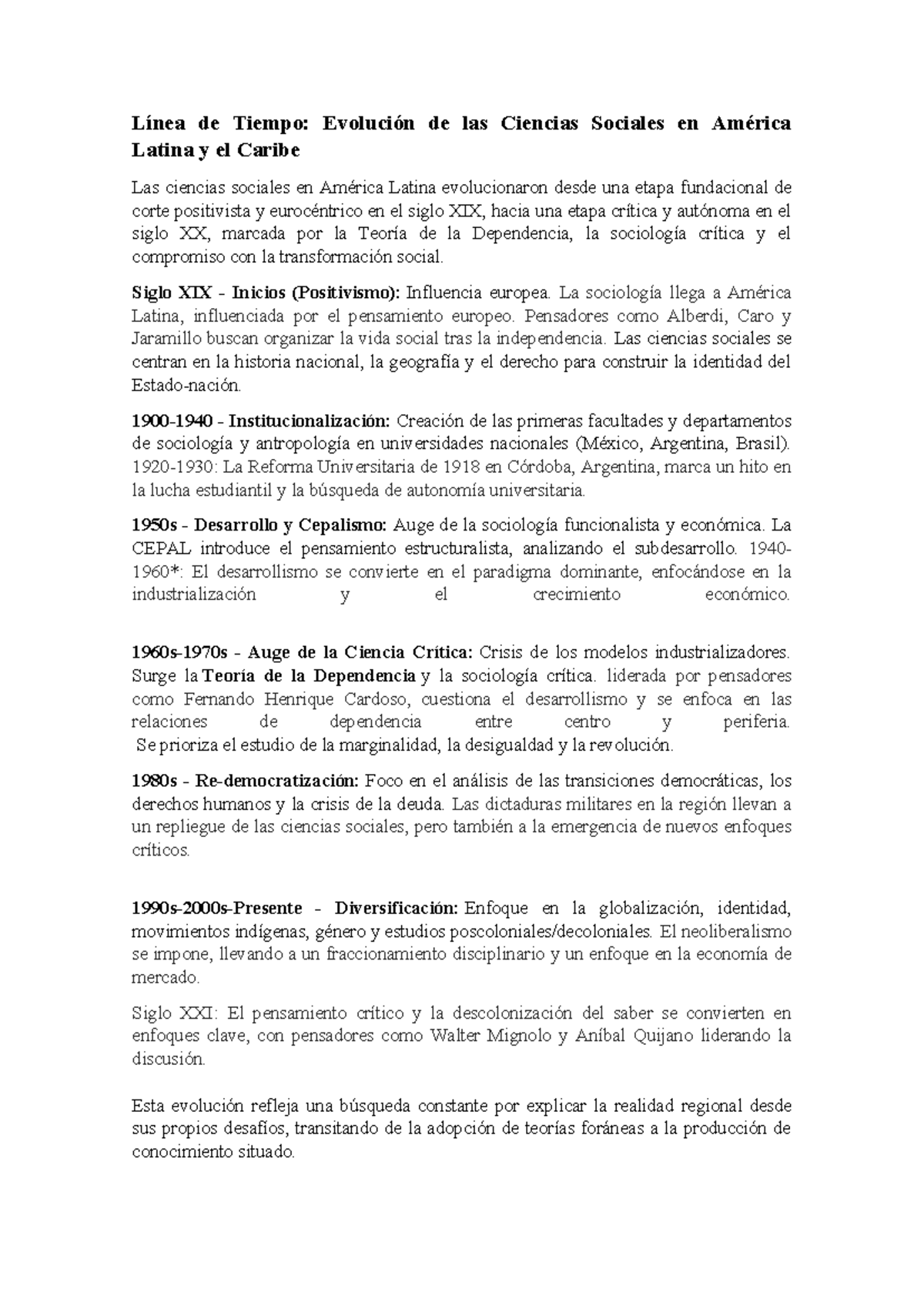 Línea de Tiempo: Evolución de las Ciencias Sociales en América Latina ...