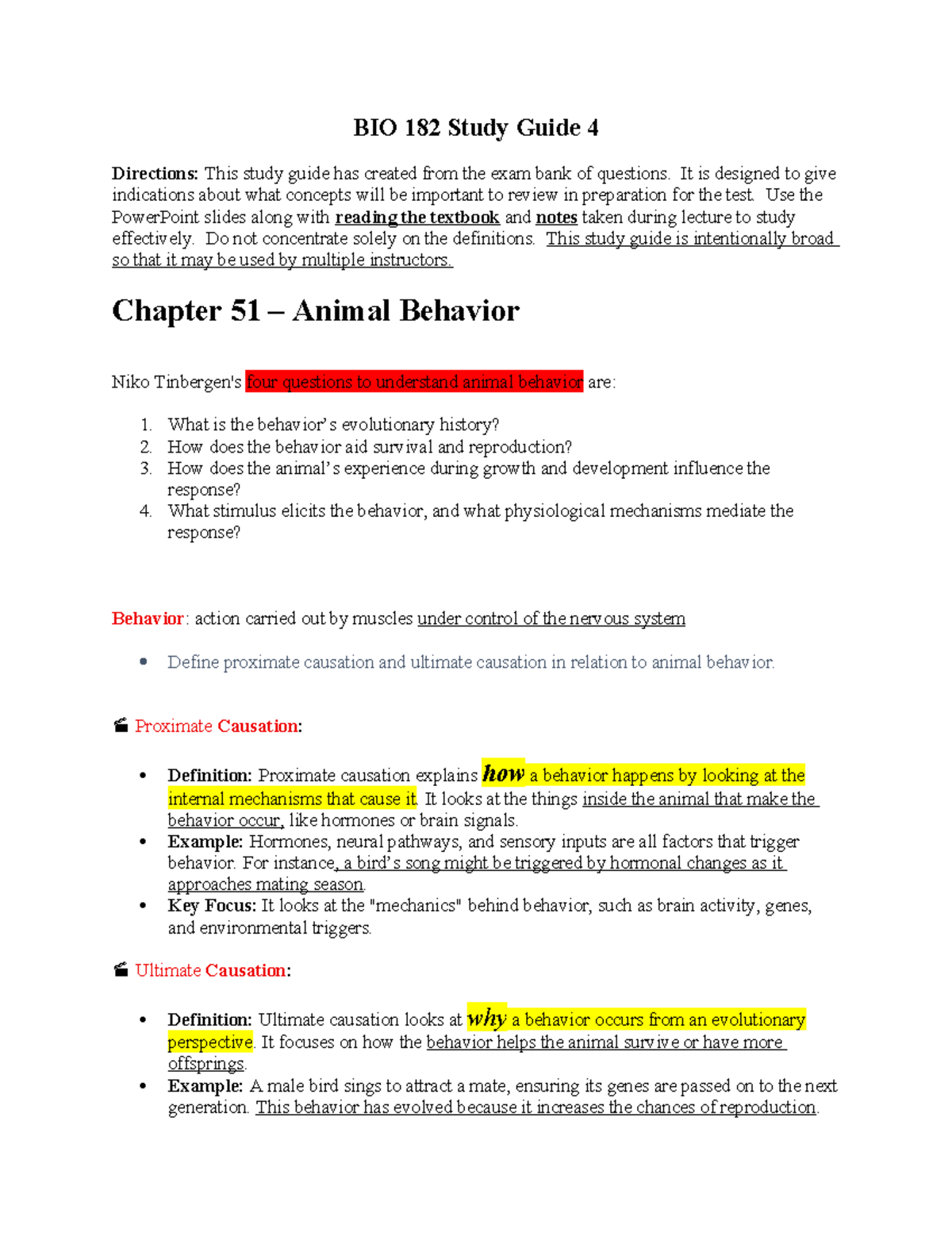 BIO182 GCU (EXAM4) Animal Behavior Study Guide and Practice Questions - Studocu