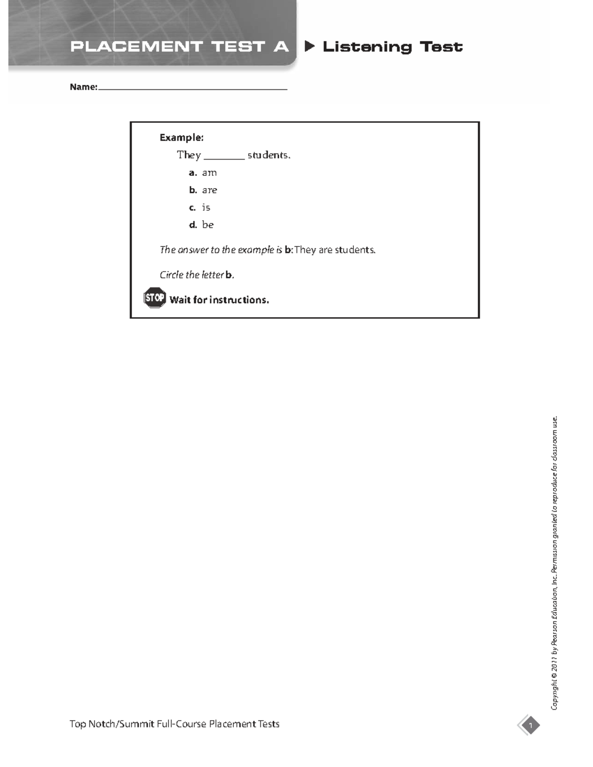 PLACEMENT TEST A: Listening & Reading Test Guide - Studocu