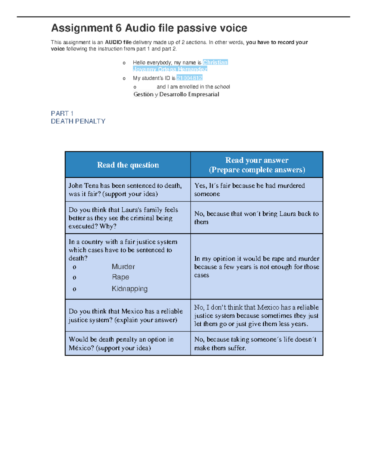 Assignment 6 Audio File: Passive Voice Transformation Guide - Studocu