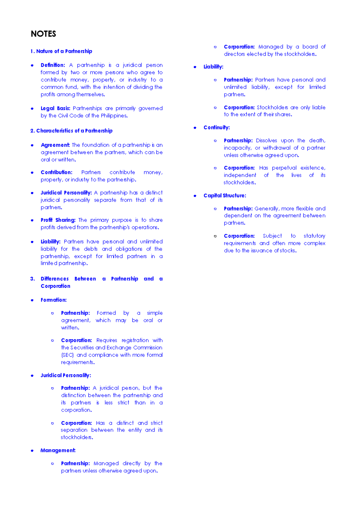 ATP chapter-1 - Codal and cases - NOTES 1. Nature of a Partnership Definition: A partnership is ...