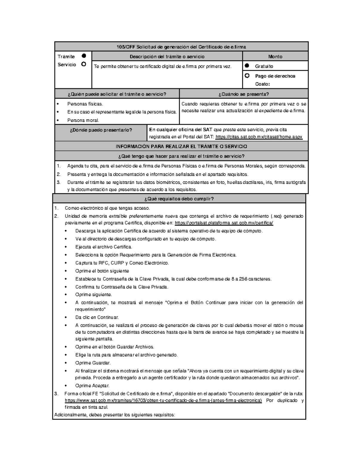 Solicitud de Certificado de e.firma - Ficha 105 CFF - Studocu