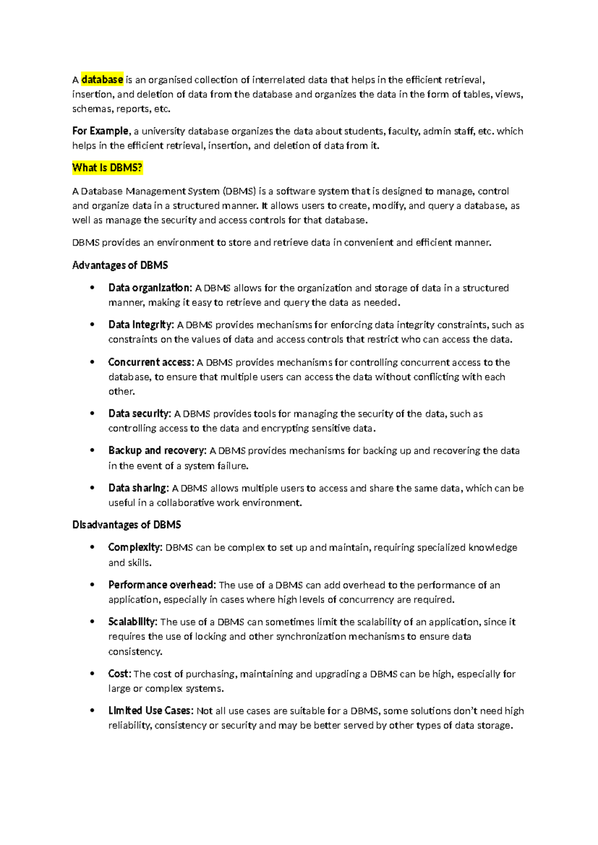 DBMS Overview and Key Concepts - CLG Note (BBBB) - Studocu