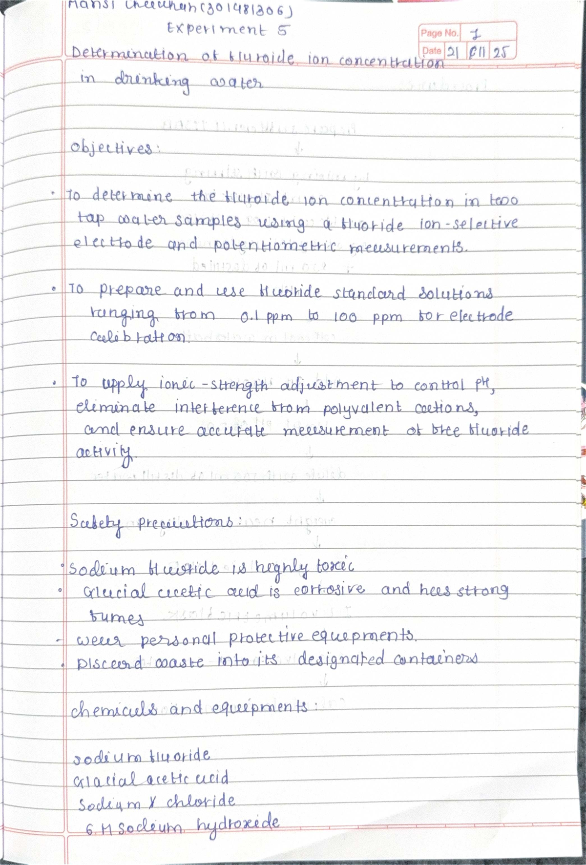 Fluoride Ion Concentration Determination - Experiment 5 (301481306 ...