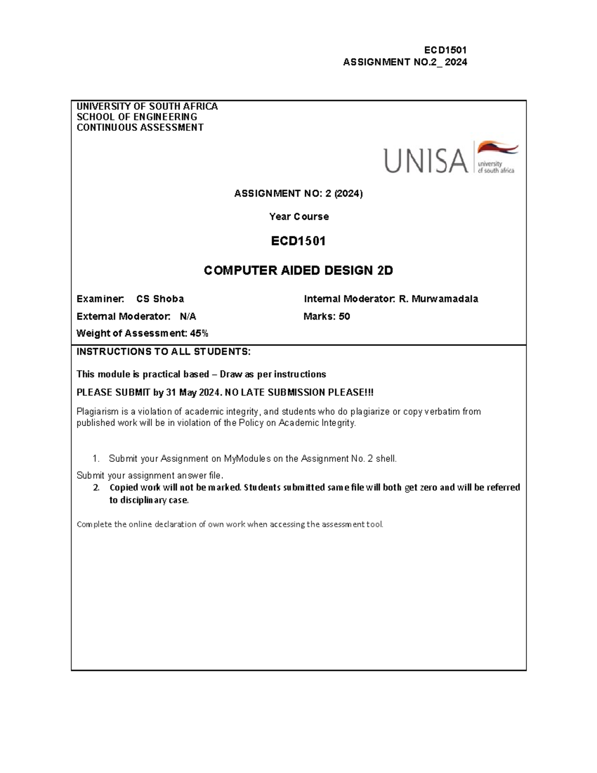 Assignment 2: Create A3 Title Block for ECD1501 - 2024 - Studocu