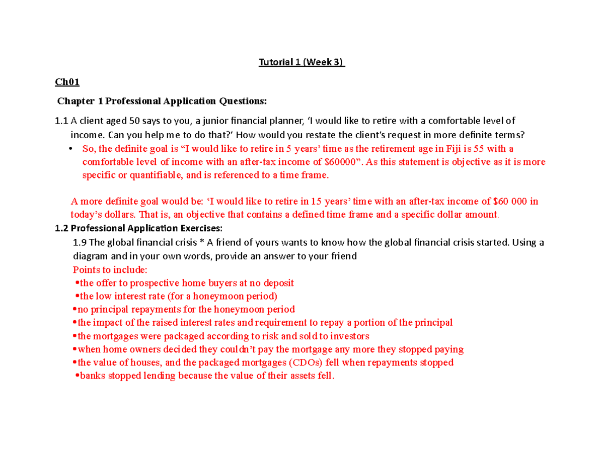 WEEK 3 Tutorial Solutions for FM102: Professional Applications and ...