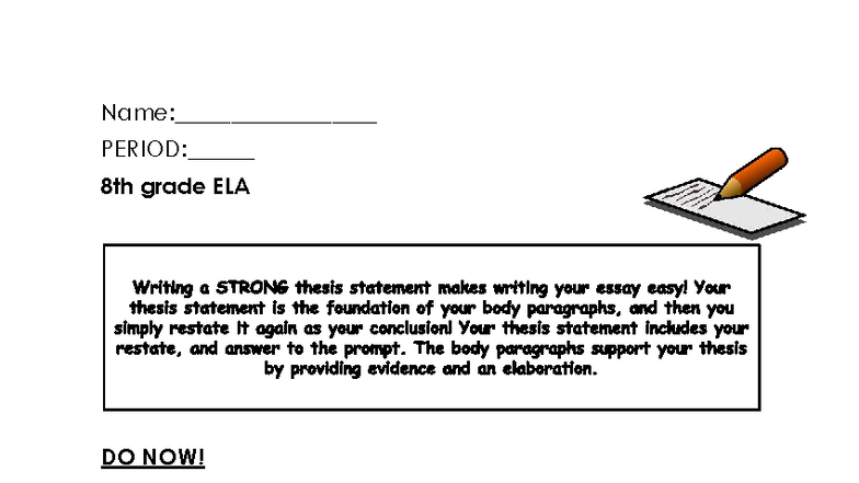 8th Grade ELA: Crafting a Strong Thesis Statement for Essay Writing ...