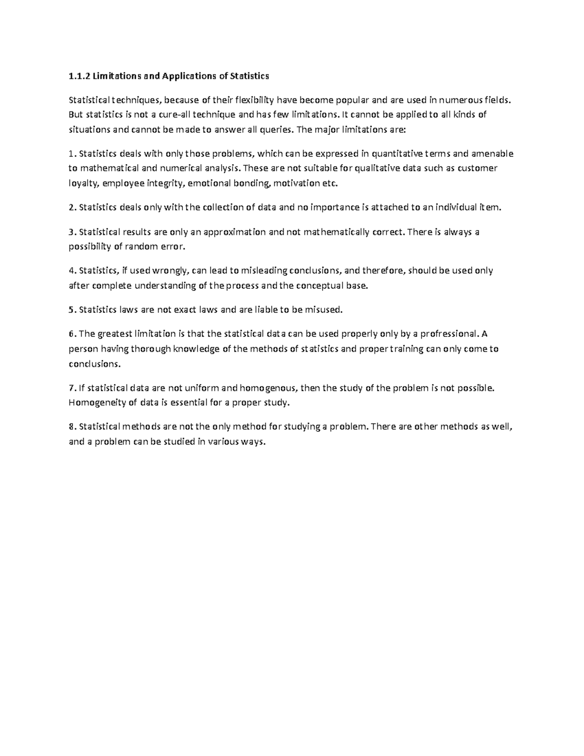 1.1.2 Limitations and Applications of Statistics: Key Insights - Studocu
