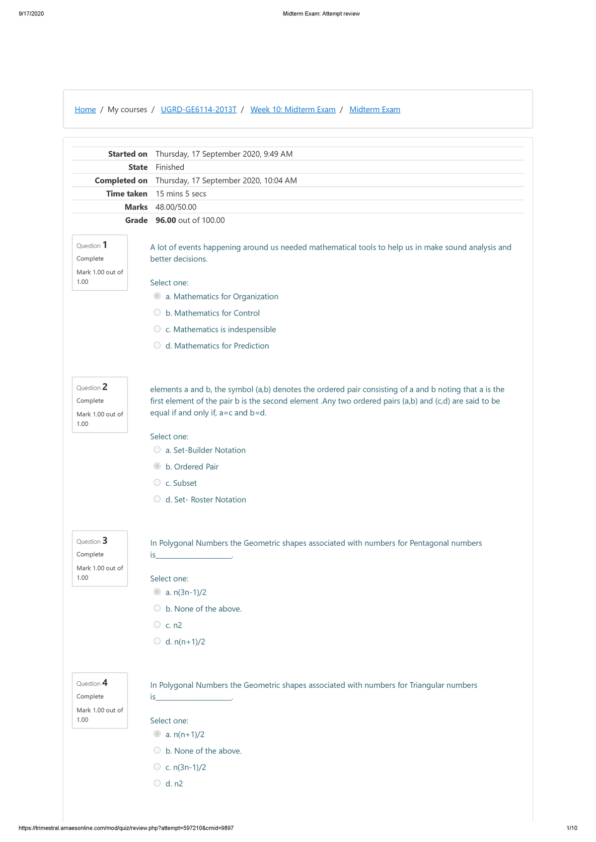 Mathematics in modern world midterm exam - Home / My courses / UGRD-GE6114-2013T / Week 10 ...