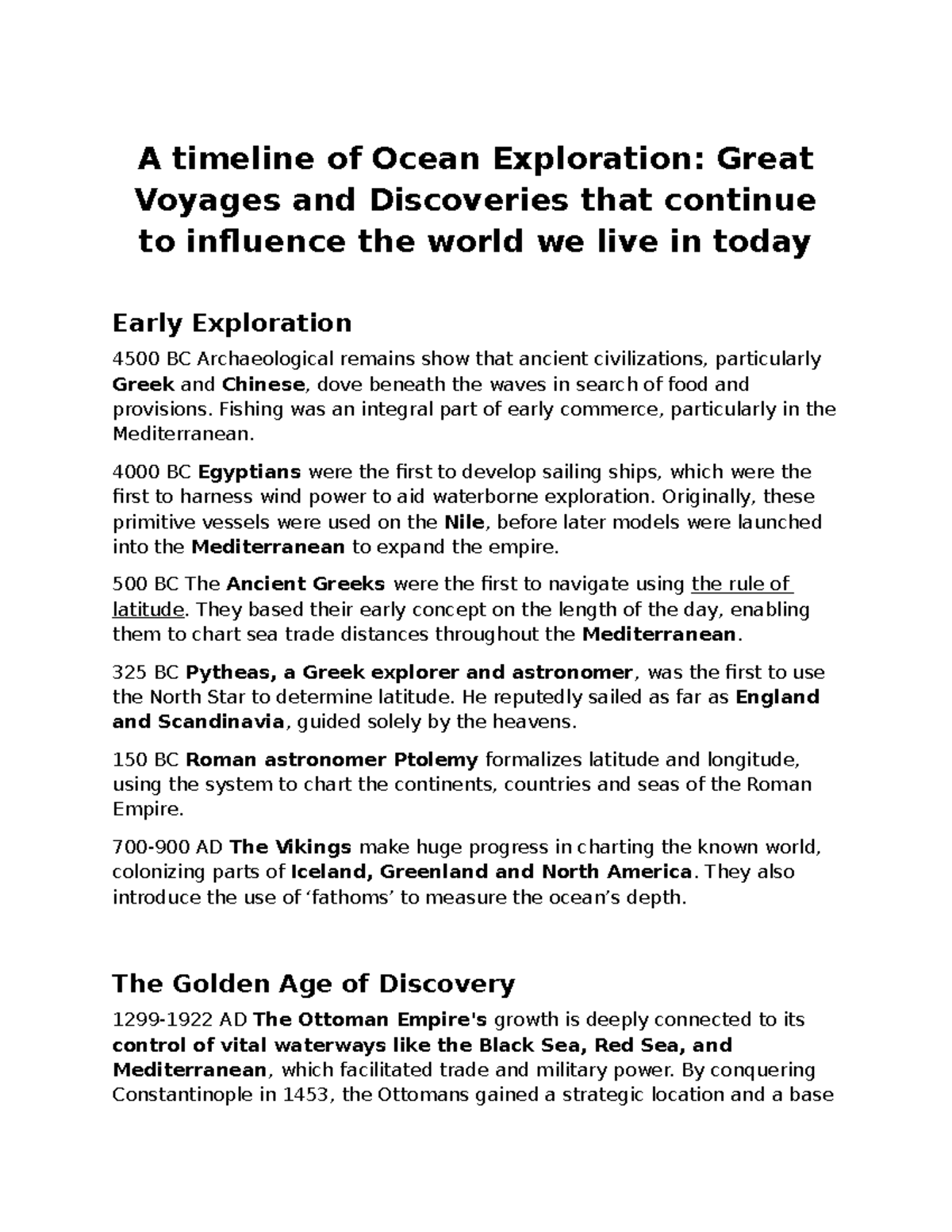 A Timeline of Ocean Exploration: Lecture Notes on Key Discoveries - Studocu