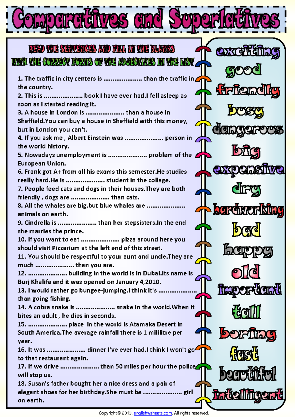 Comparatives and Superlatives 1 - English Grammar Notes - Studocu