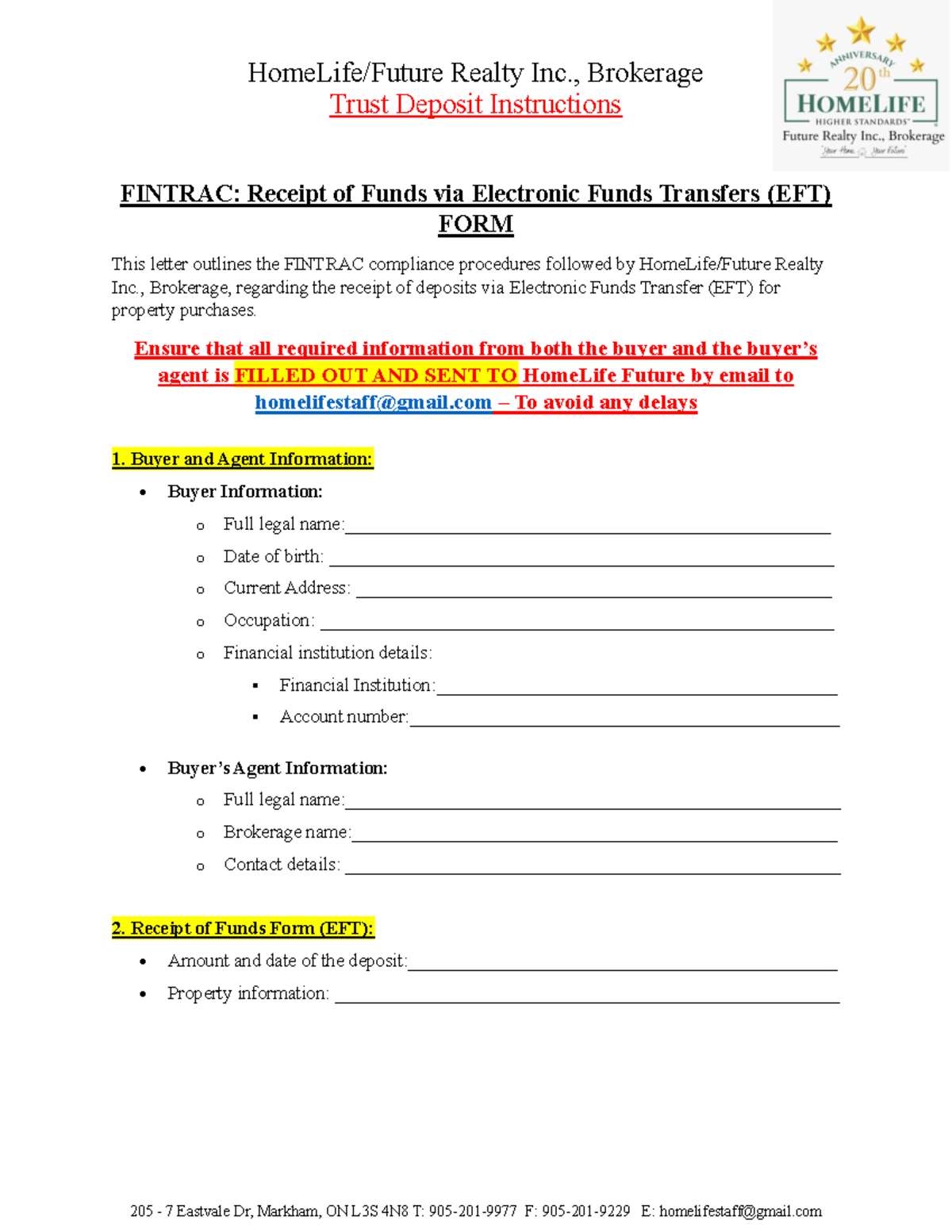 FINTRAC Compliance for EFT Funds Receipt - HomeLife/Future Realty - Studocu