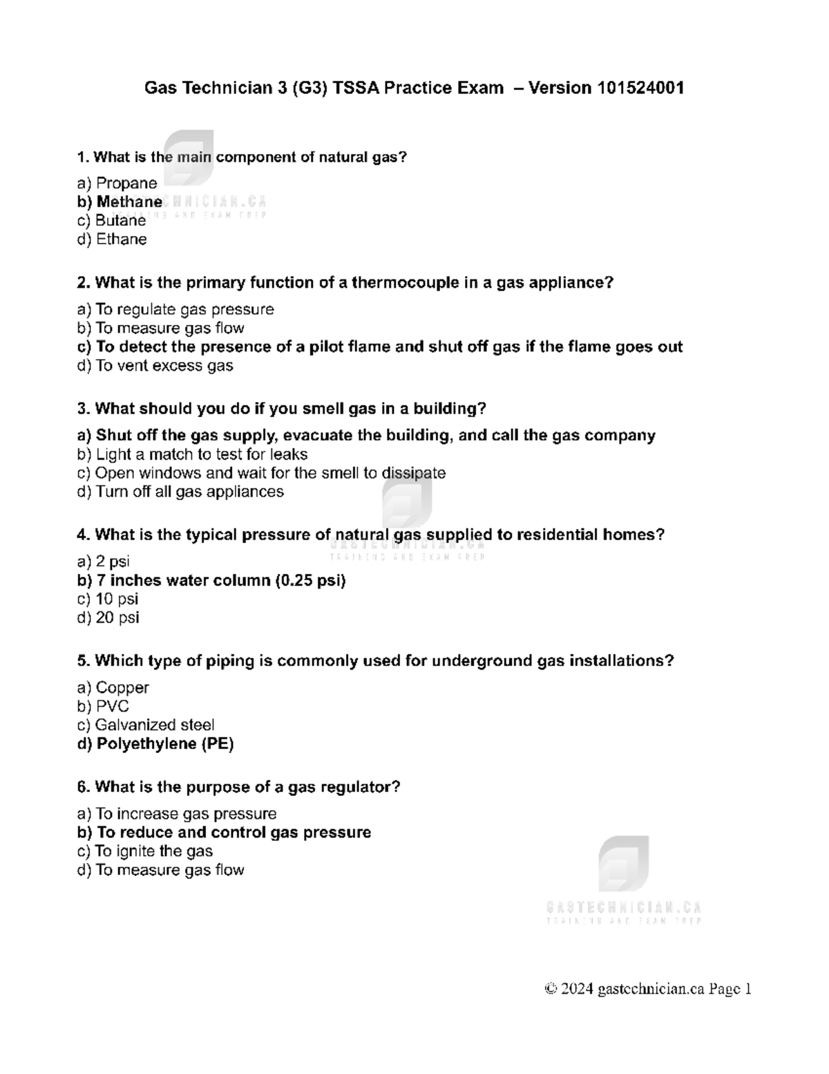 G3 Gas Technician TSSA Exam Prep Sample Questions 2024 - Studocu