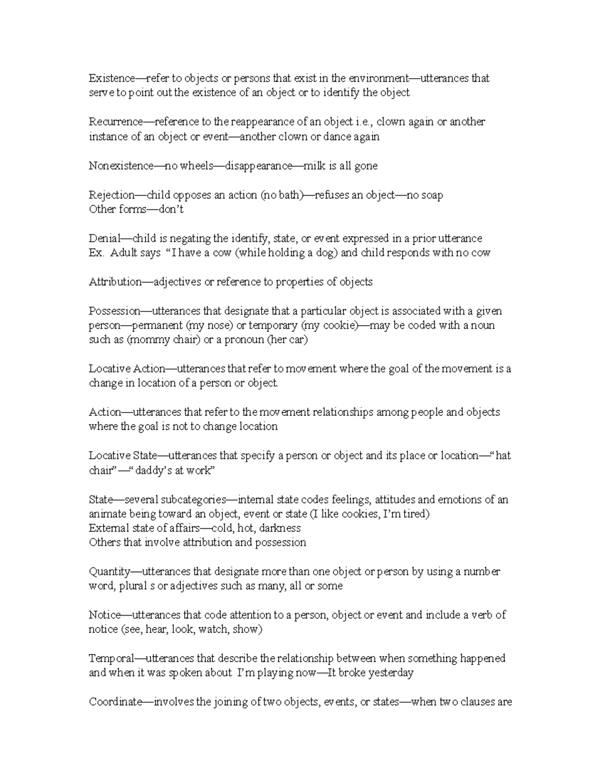 Bloom and Lahey Content Categories Definitions - Existence—refer to ...