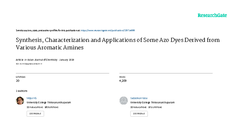 Synthesis and Characterization of Azo Dyes from Aromatic Amines - Studocu
