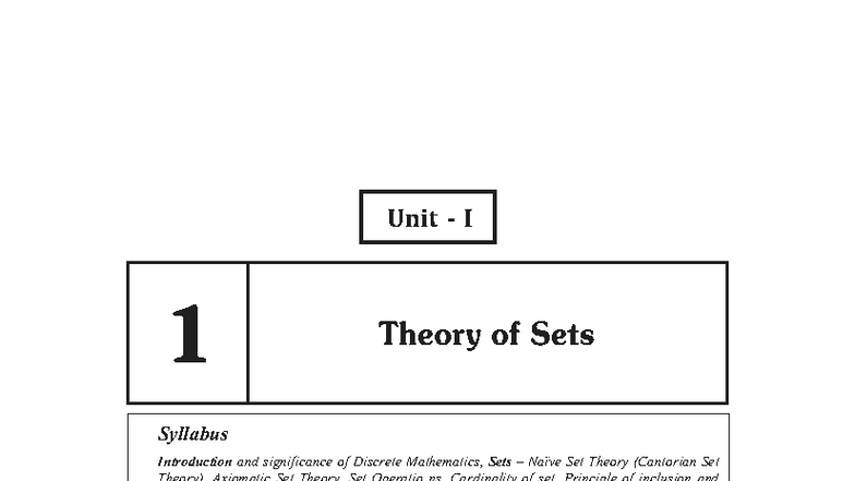 Discrete Mathematics (SPPU) Unit I: Theory of Sets Overview - Studocu