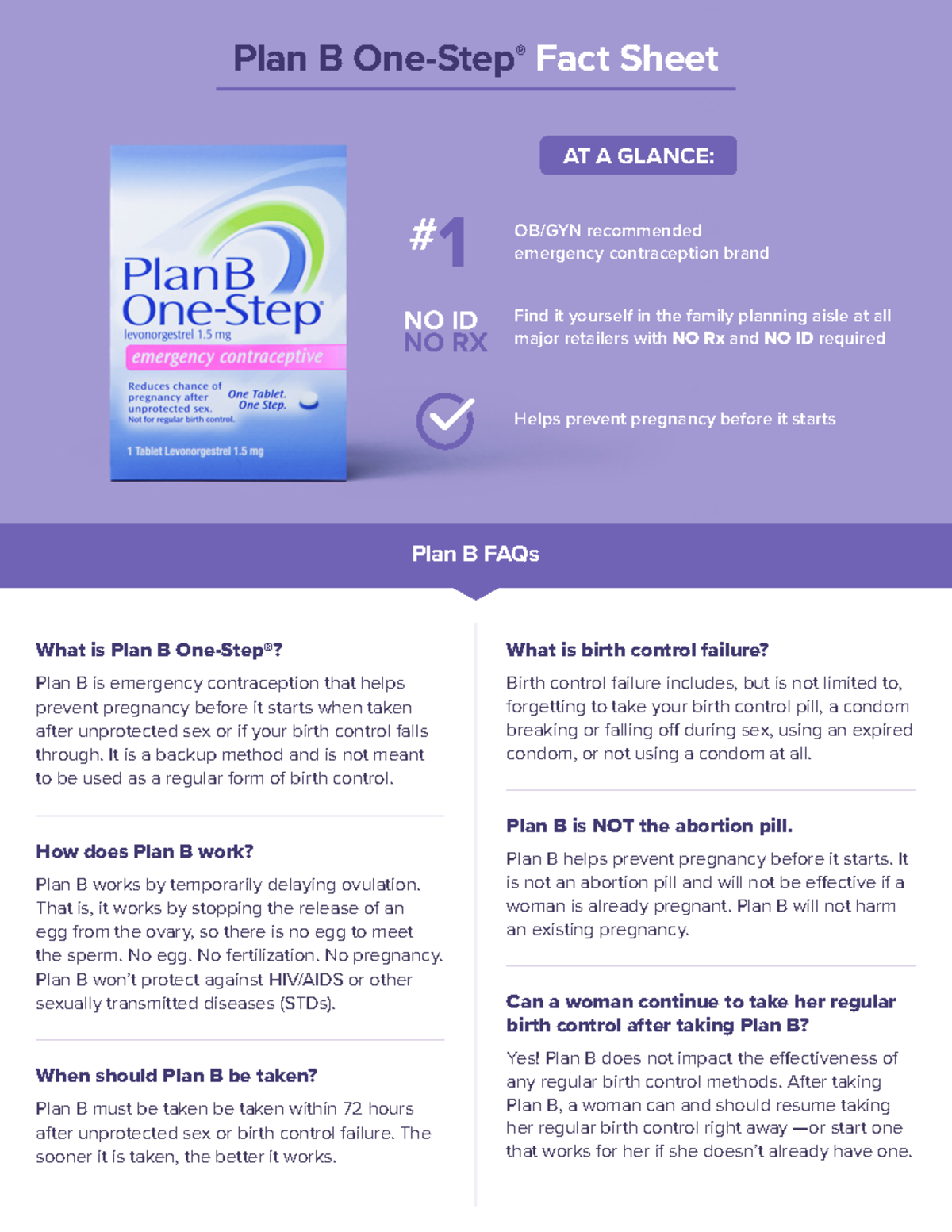 Plan B One-Step® Fact Sheet: Emergency Contraception Guide - Studocu