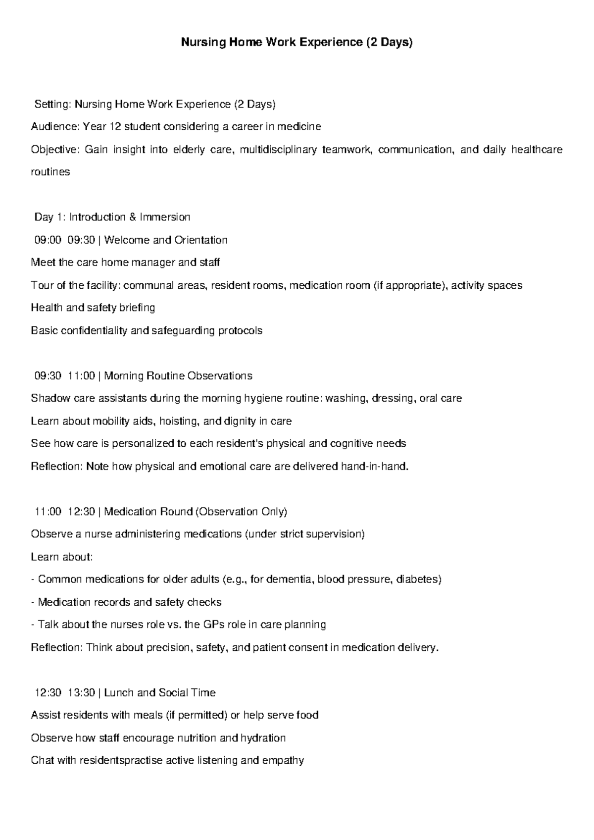 Nursing Home Work Experience Notes - Nursing Home Work Experience (2 ...