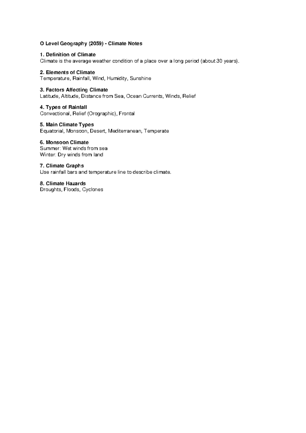 O Level Geography Climate Notes - O Level Geography (2059) - Climate ...