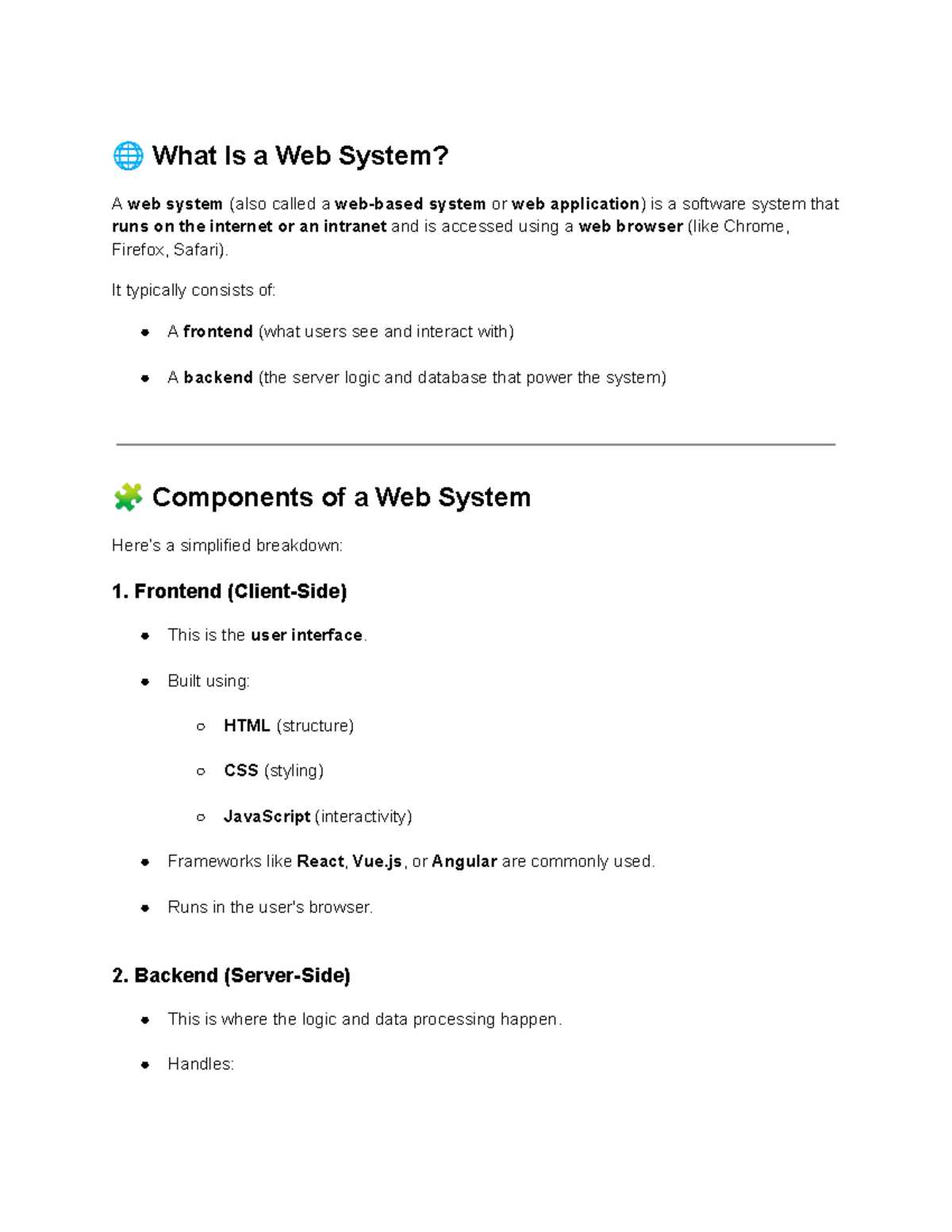 Web System Overview: Components and Functionality - Studocu