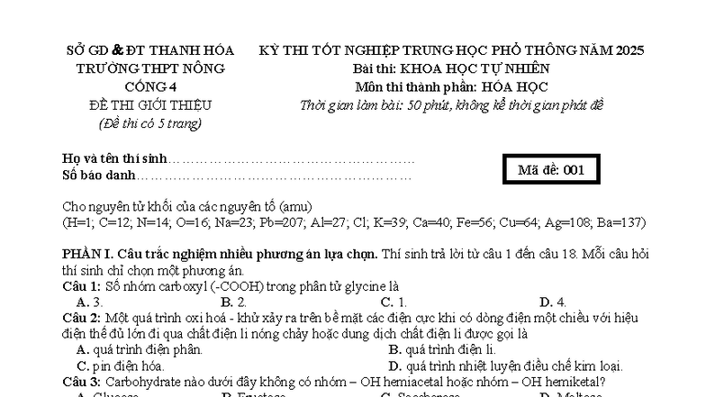 ĐỀ THI THỬ TỐT NGHIỆP THPT QUỐC GIA NĂM 2025 - MÃ 001 - Studocu