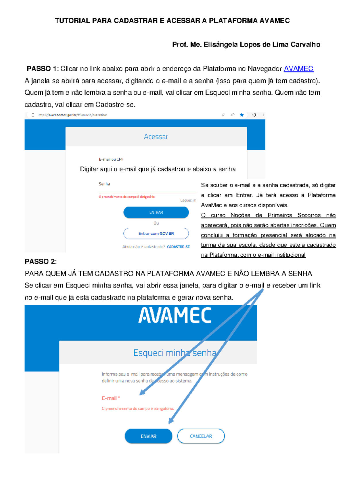 Guia Prático para Cadastro e Acesso à Plataforma AVAMEC - Studocu