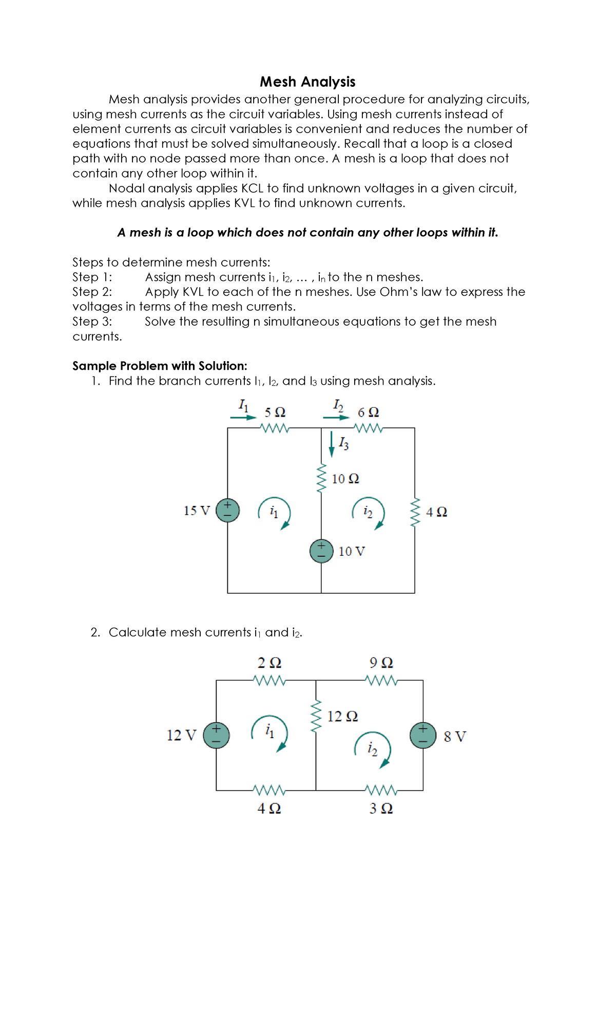 Chapter 5 - Mesh Analysis - Mesh Analysis Mesh analysis provides ...