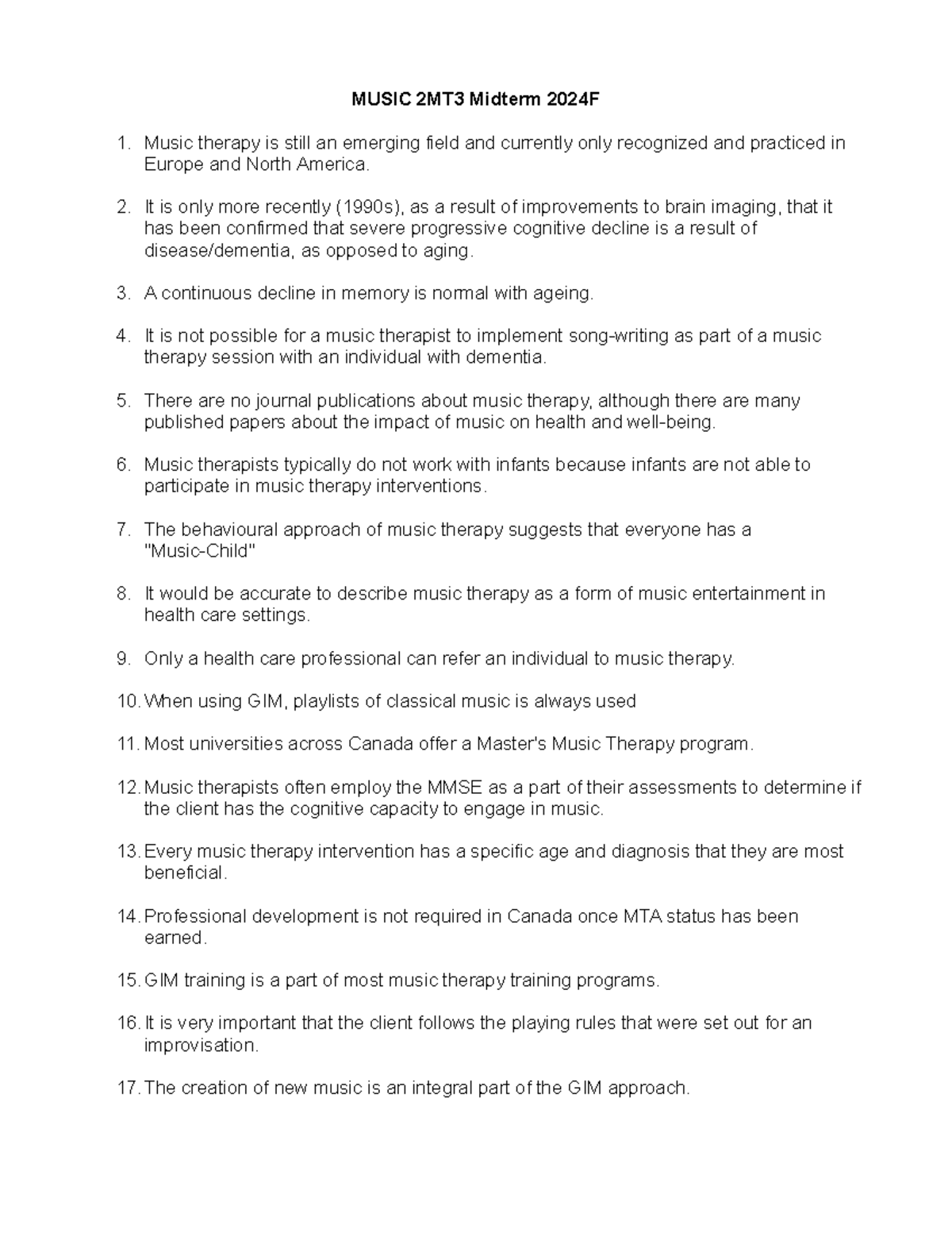 Music 2MT3 Midterm: Exploring the Evolving Field of Music Therapy - Studocu