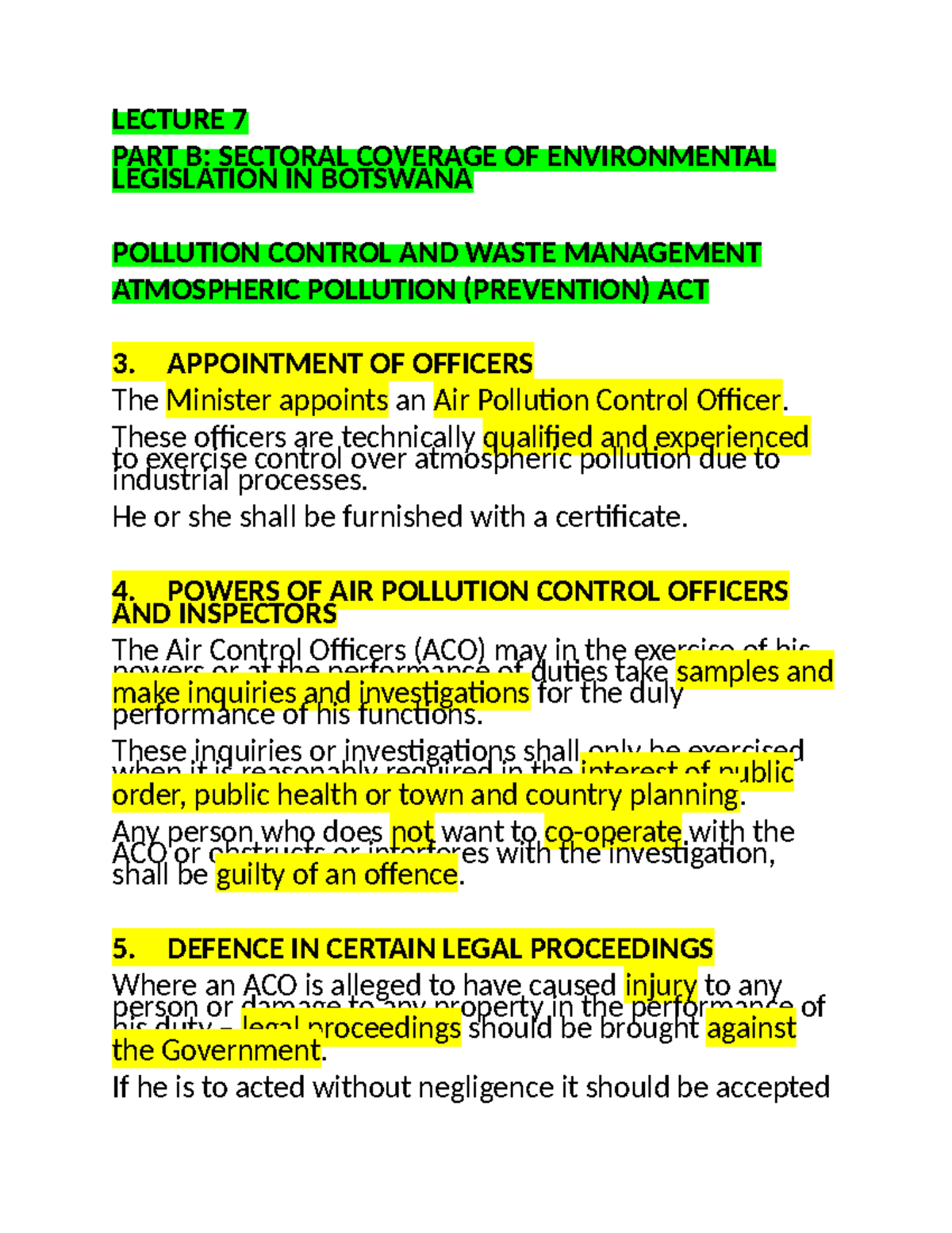 LECTURE 7B: ENVIRONMENTAL LEGISLATION ON POLLUTION CONTROL & WASTE ...