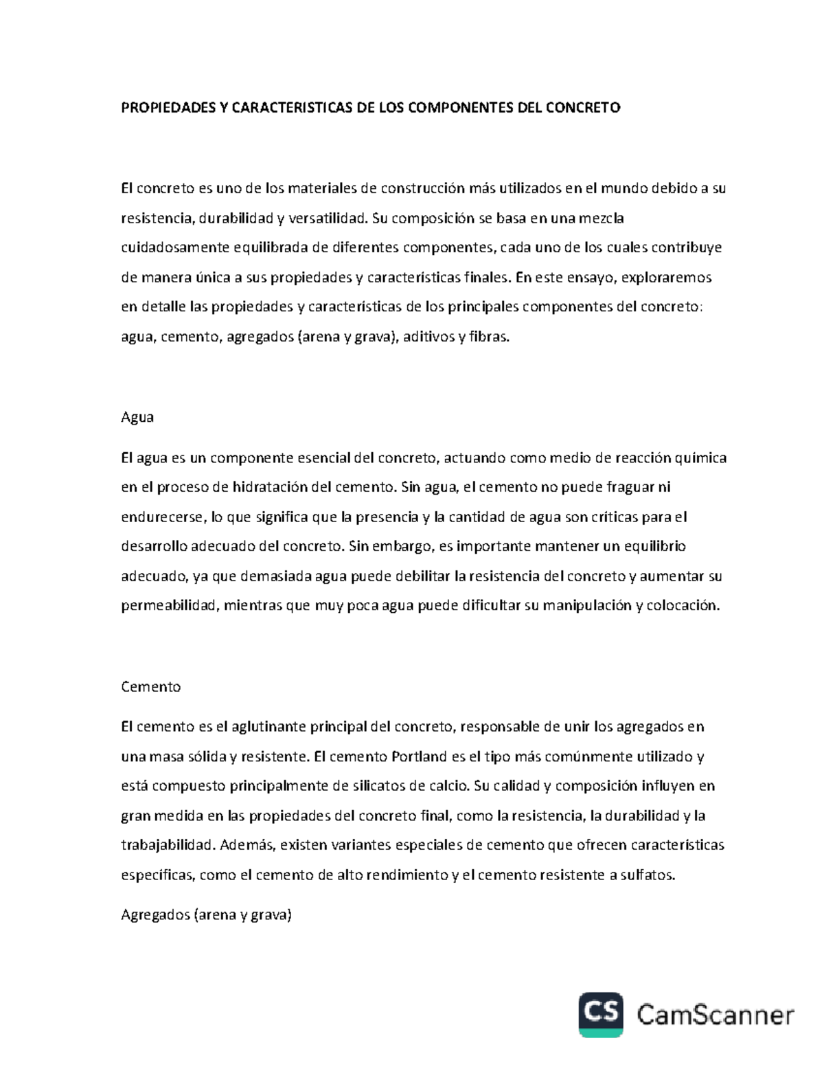 Propiedades y Características de los Componentes del Concreto (2) - Studocu