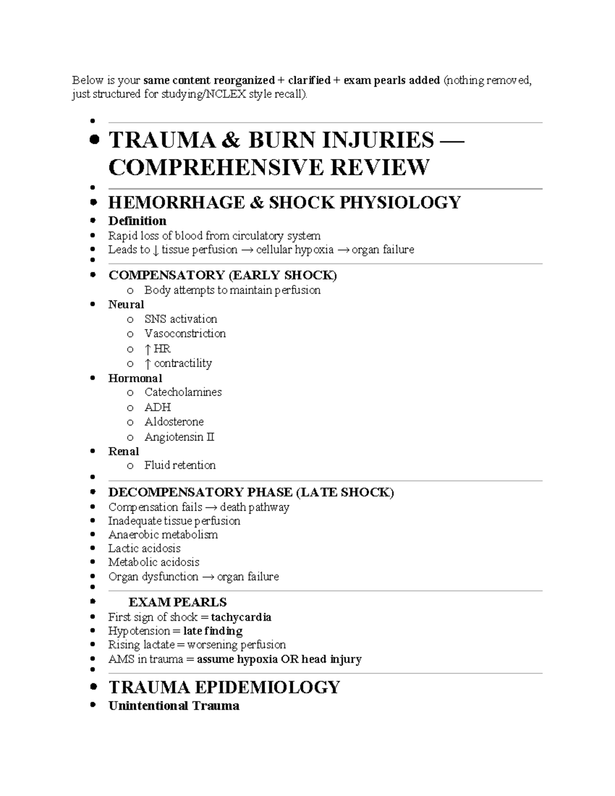 Unit 7: Comprehensive Review of Trauma and Burn Injuries Exam Notes ...