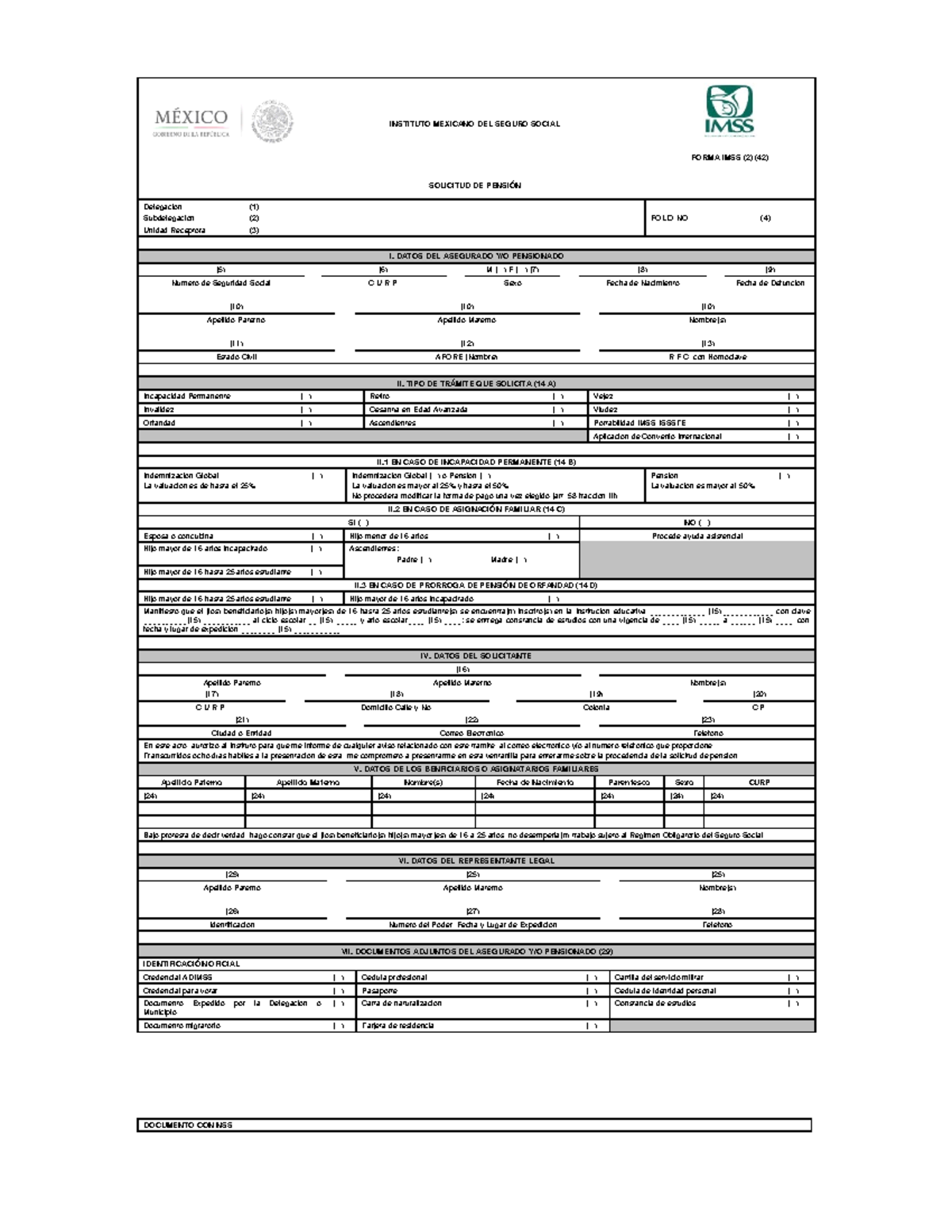 Solicitudde Pension - INSTITUTO MEXICANO DEL SEGURO SOCIAL FORMA IMSS (2) (42) SOLICITUD DE ...
