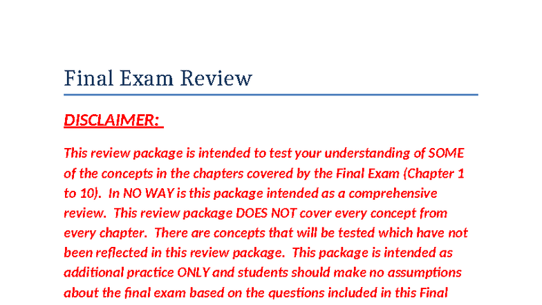 Final Exam Review (Course Code: [Insert Code]) - Key Concepts ...