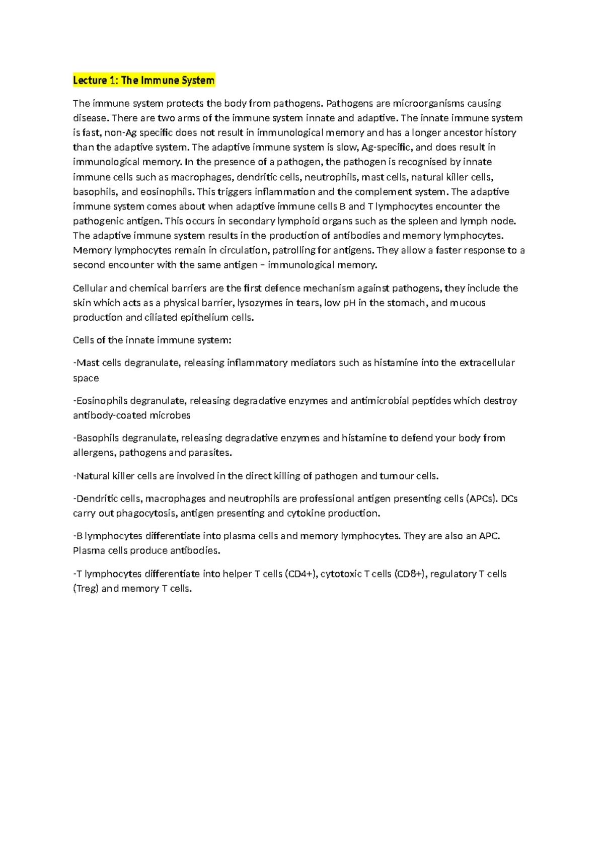 Immunology Revision Notes (Lecture 1-7): The Immune System Overview ...