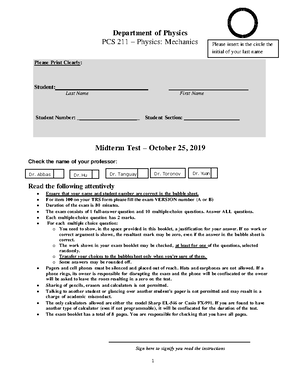 PCS211 Midterm 1 F2024 Solutions - Physics: Mechanics Midterm #1 Fall 2024 Toronto Metropolitan ...
