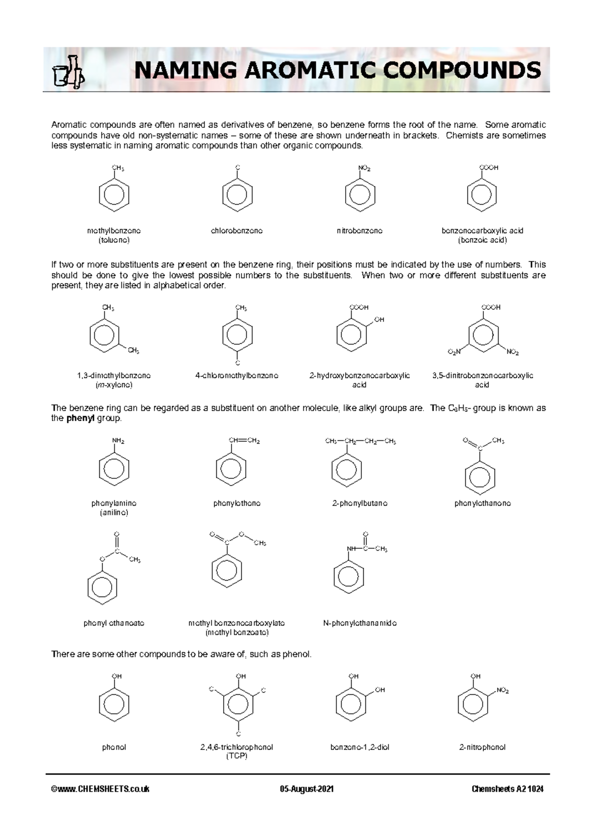 Chemsheets A2 1024: Naming Aromatic Compounds Guide - Studocu