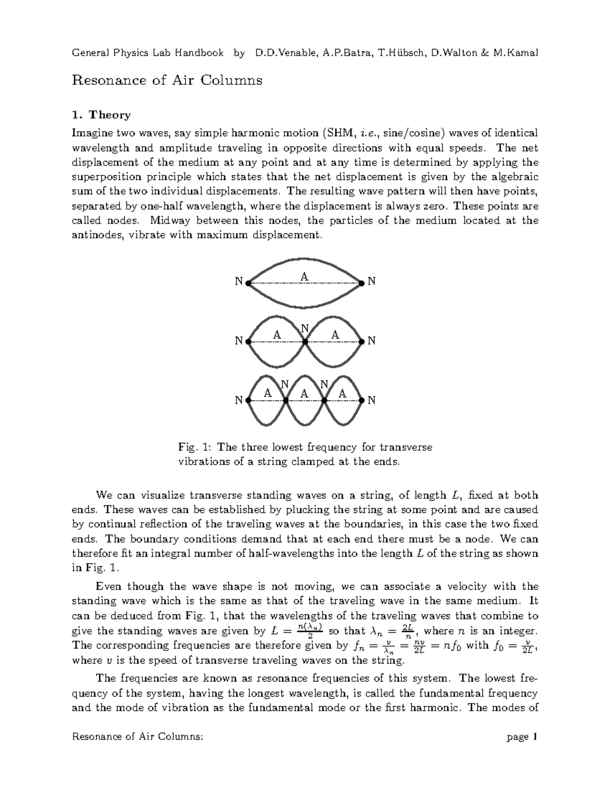 General Physics Lab Handbook: Resonance in Air Columns (PHYS 101) - Studocu