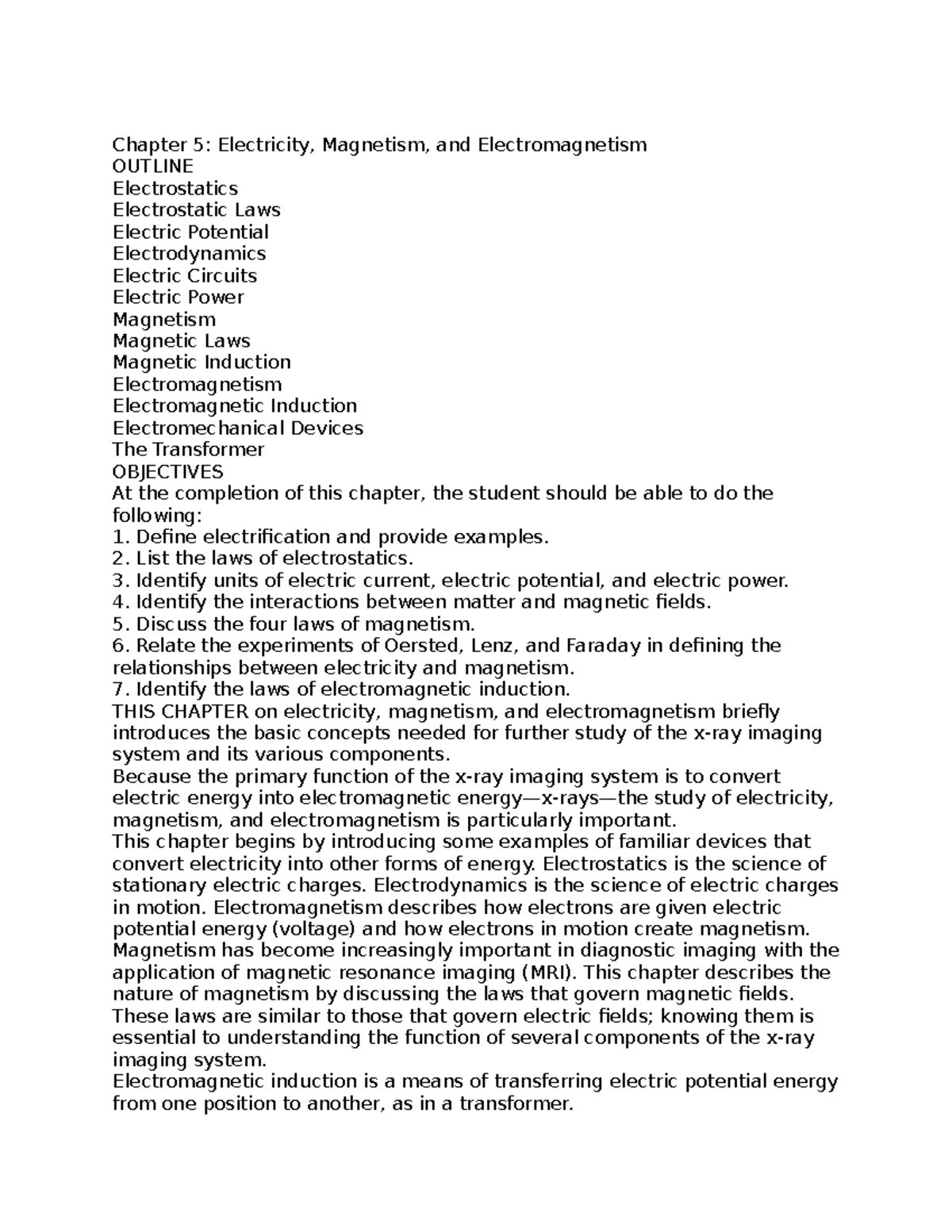 Chapter 5: Overview of Electricity, Magnetism, and Electromagnetism ...