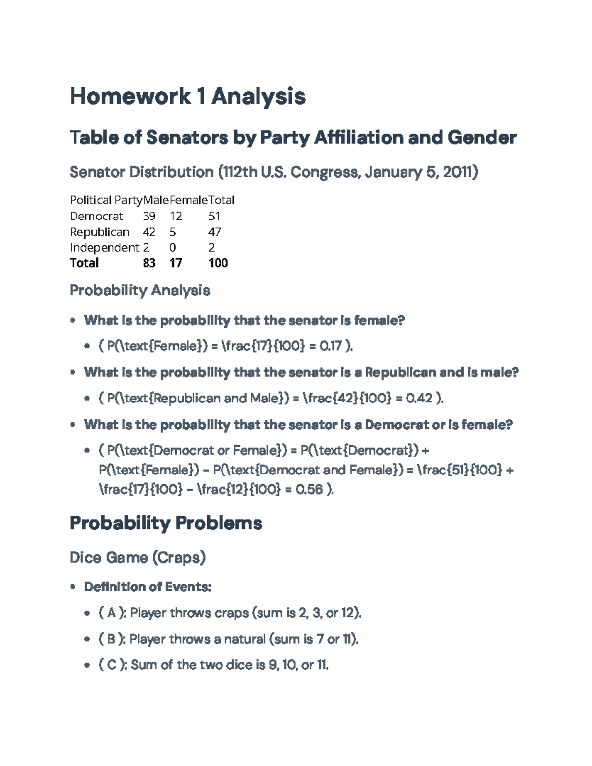 Probability Analysis and Applications in Political Contexts (MATH101 ...