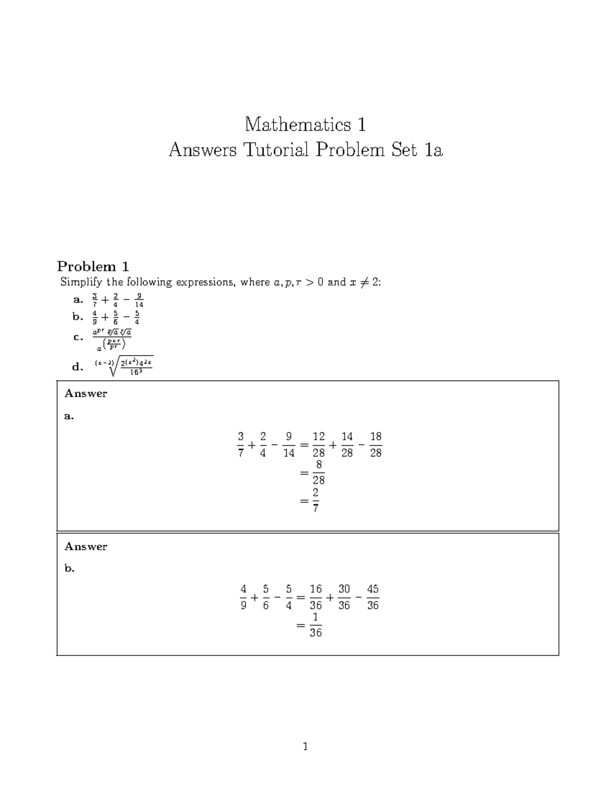 Math 1 Tutorial Problem Set 1a: Detailed Solutions & Explanations ...