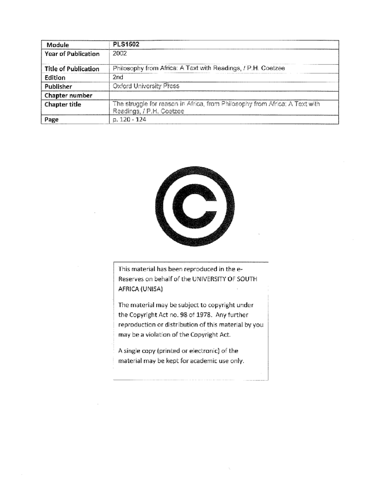 PLS1502 Trends in African Philosophy: Analyzing Key Concepts and Ideas ...