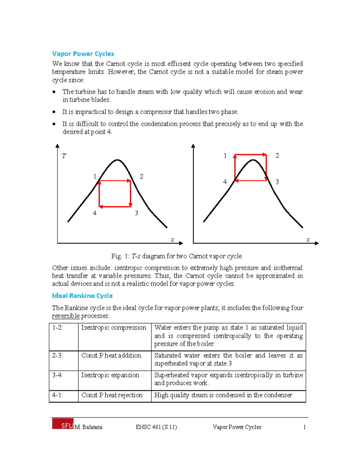 ENSC 461 (S 11) Vapor Power Cycles: Analysis and Applications - Studocu