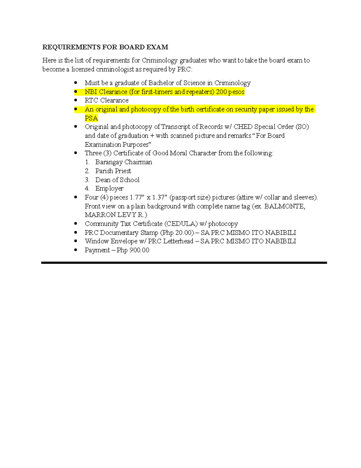 Requirements FOR Board EXAM - REQUIREMENTS FOR BOARD EXAM Here is the ...