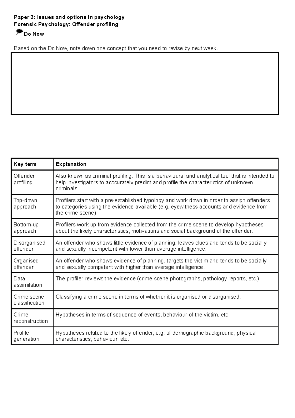 Forensic Psychology: Top-Down Offender Profiling Overview (PSY 301 ...